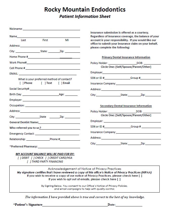 Endodontics Patient Registration Boise ID